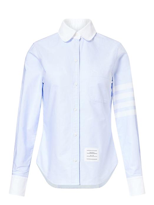THOM BROWNE Thom Browne Round-Collar Long-Sleeve Cotton Shirt